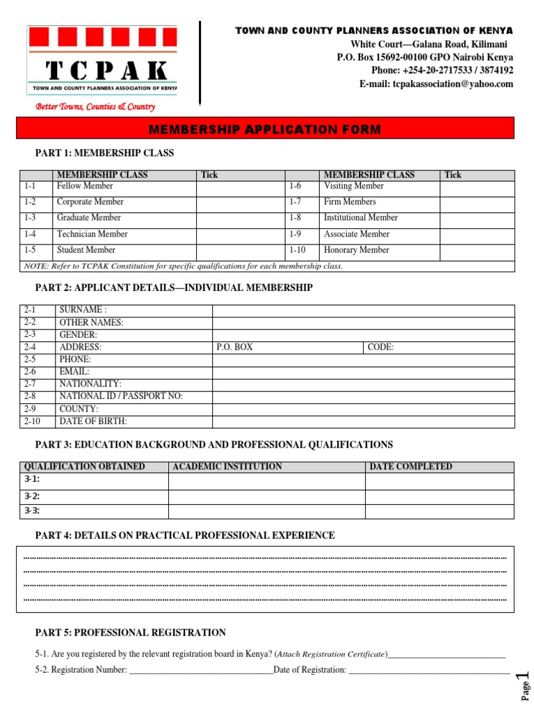 Tcpak Membership Application Form | PDF | Government