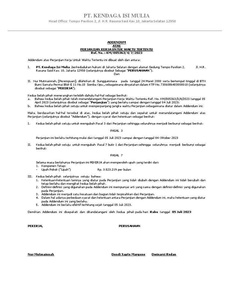 Addendum Nur Mutmainah-Juli 2023 | PDF