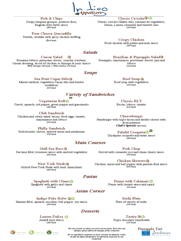 Indigo Menu - Lunch Mod 2023 Cambiado Por El Chef | PDF | ensalada ...