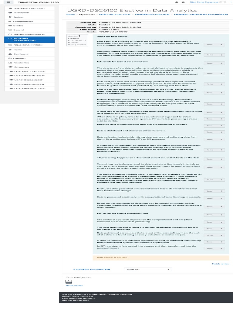 Elective Data and Analytics MIDTERM LABORATORY EXAMINATION | PDF | Data Analysis | Systems Theory