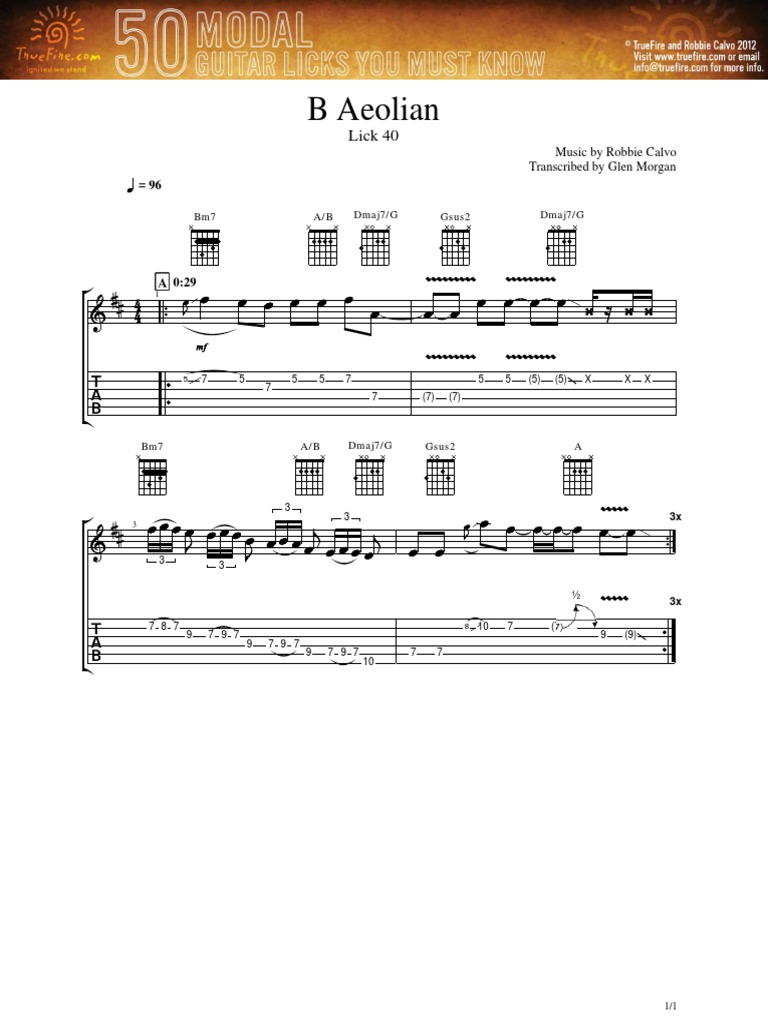B Aeolian Lick 40 Transcription | PDF