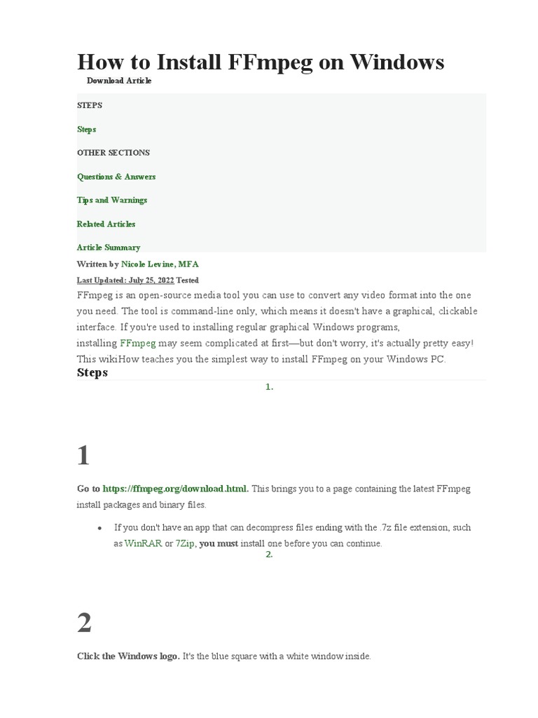 How To Install FFmpeg On Windows | PDF | Computer File | Operating System Technology