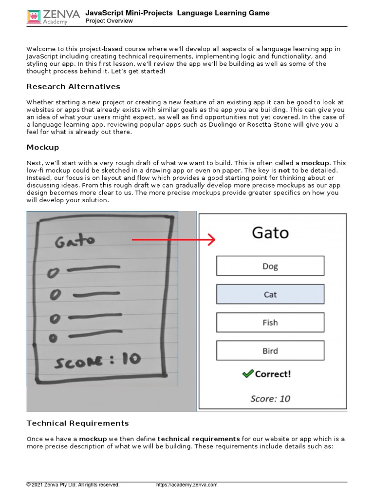Research Alternatives Javascript Mini Projects Language Learning Game Pdf Document Object