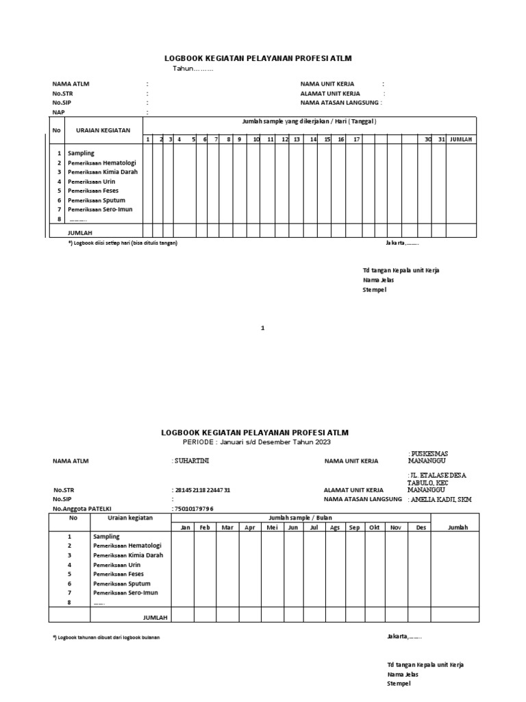 Contoh Format Logbook ATLM 2023 | PDF