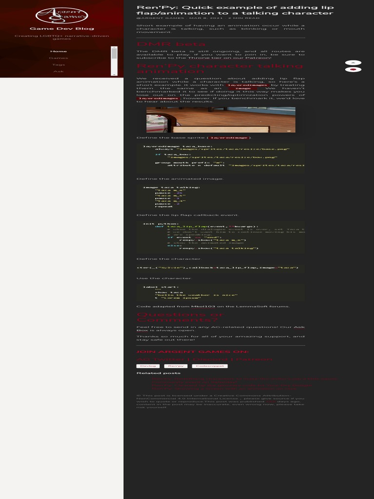 Ren'Py - Quick Example of Adding Lip Flap - Animation To A Talking Character | PDF | Computing