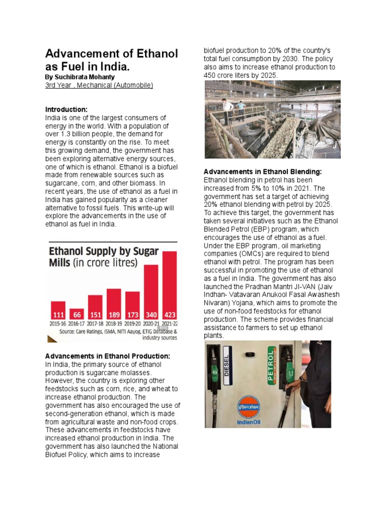 Advancement of Ethanol As Fuel in India by Suchibrata | PDF | Biofuel ...