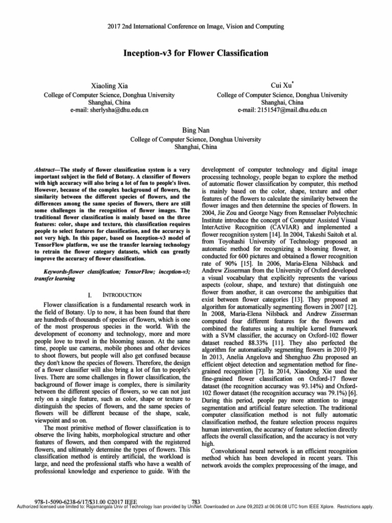 Inception-V3 For Flower Classification | PDF | Artificial Neural ...