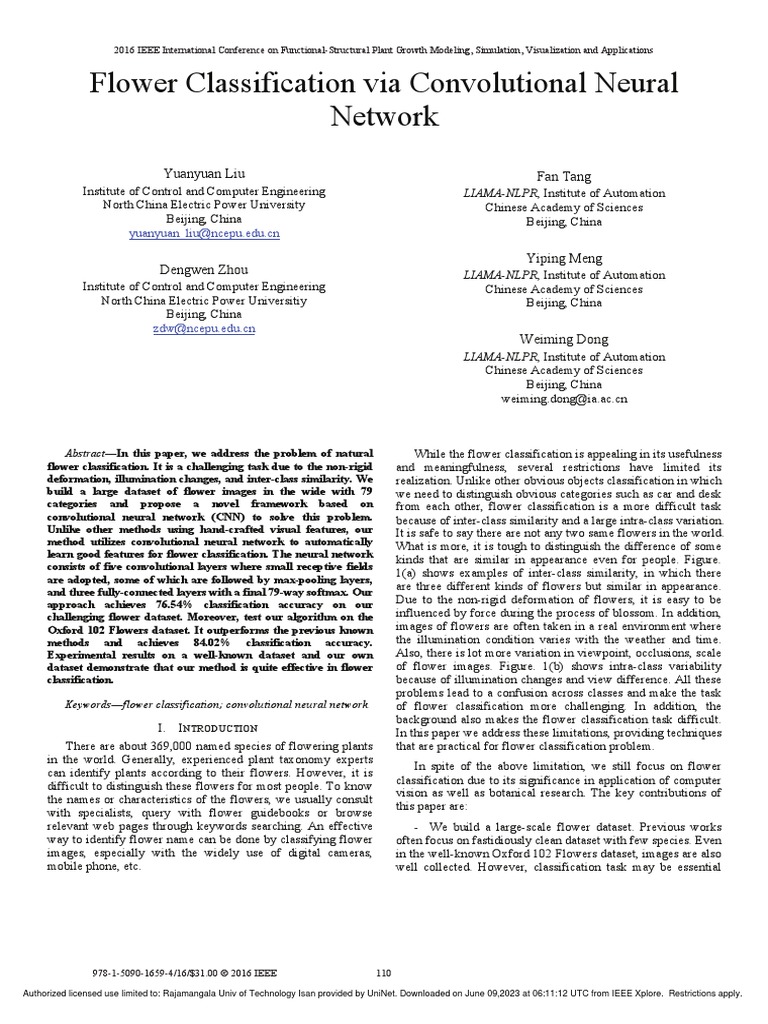 Flower Classification Via Convolutional Neural Network | PDF | Deep Learning | Artificial Neural ...