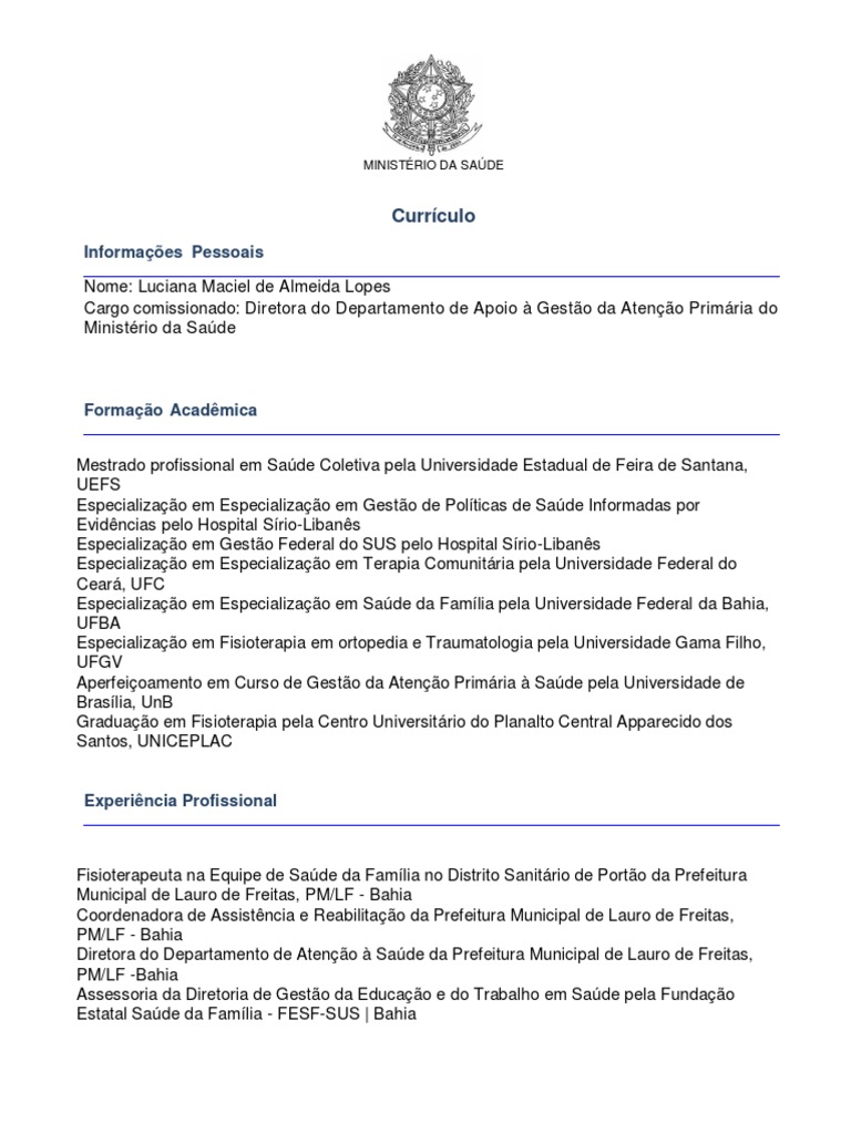 Currículo - Quem É Quem - Luciana Maciel | PDF | Fisioterapia