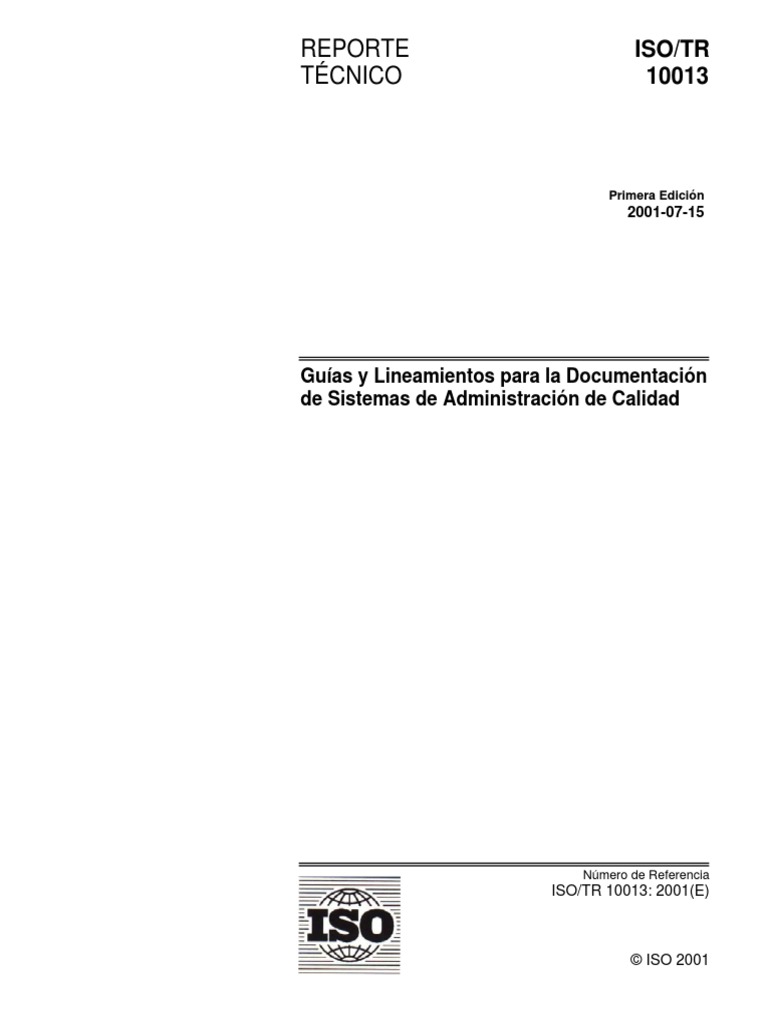 Iso TR 10013 2001 | PDF | Gestión de la calidad | Organización internacional para la estandarización