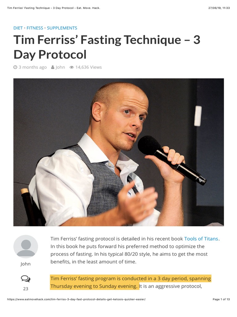 Tim Ferriss' 3 Day Fasting Protocol | PDF | Ketosis | Ketogenic Diet