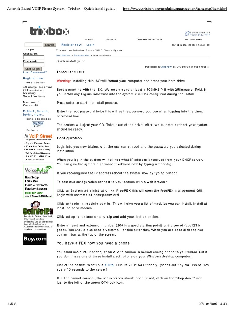 Asterisk Based VOIP Phone System - Trixbox - Quick Install Gu... | PDF | Login | Windows Server 2003