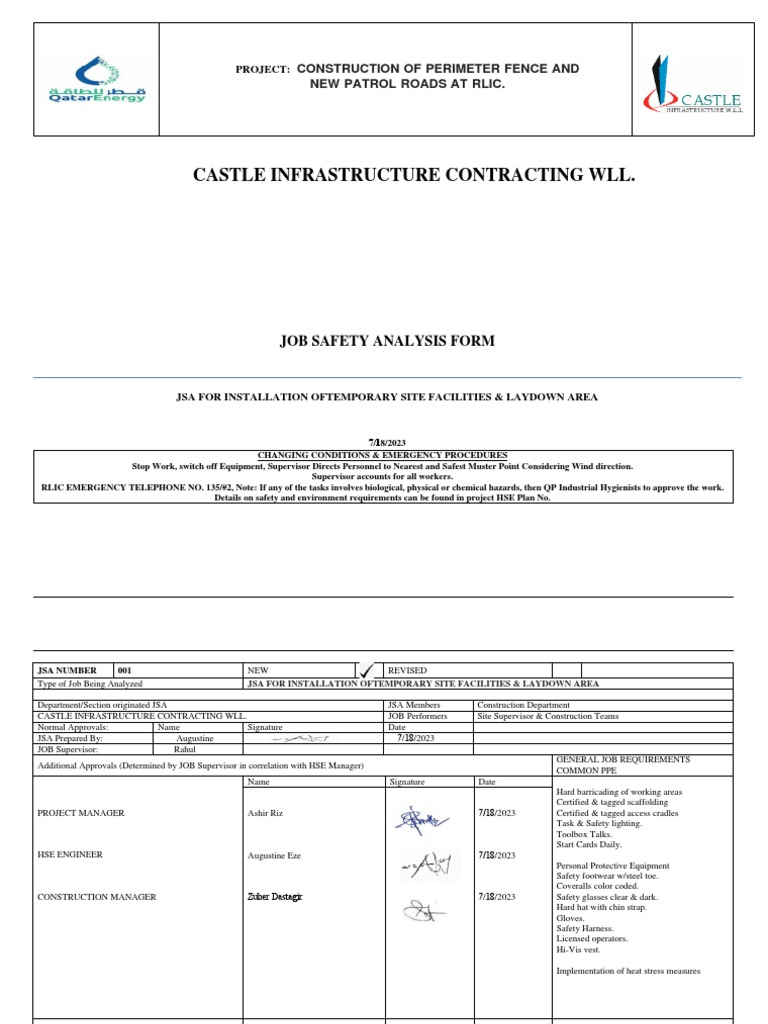Jsa For Inst. of TSF & Laydown Area | Download Free PDF | Personal ...
