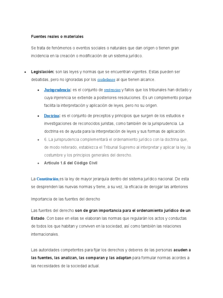 Fuentes Reales o Materiales | PDF | Fuentes del derecho | Caso de ley
