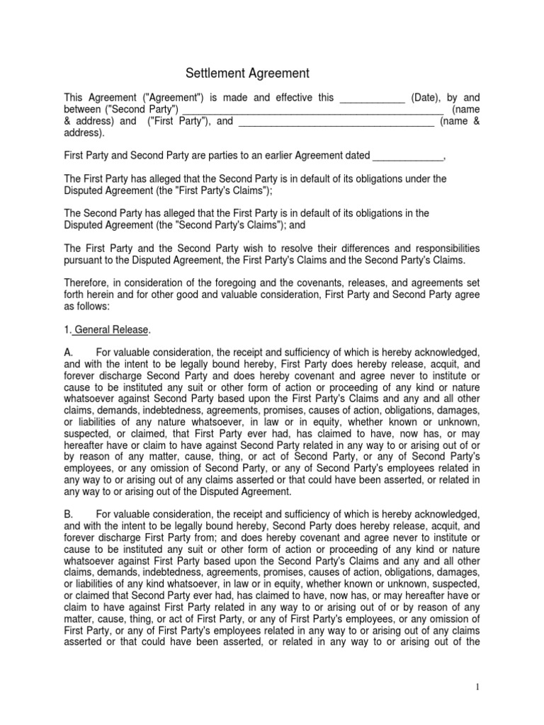 Settlement Agreement | PDF | Consideration | Common Law