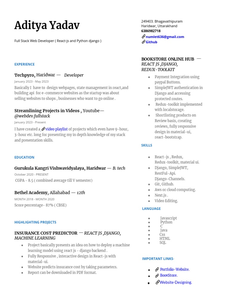 Aditya Yadav: Haridwar | PDF | Java Script | Software Development