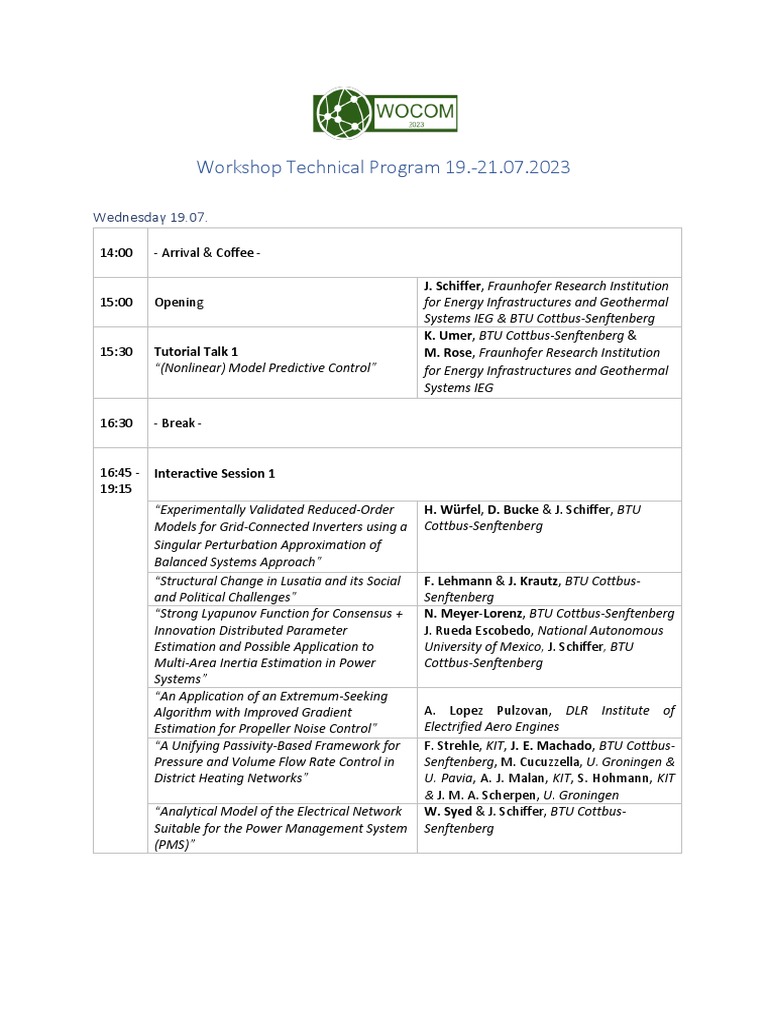 Agenda WOCOM Technical Program 20230703 | PDF | Electric Power | Electrical Grid