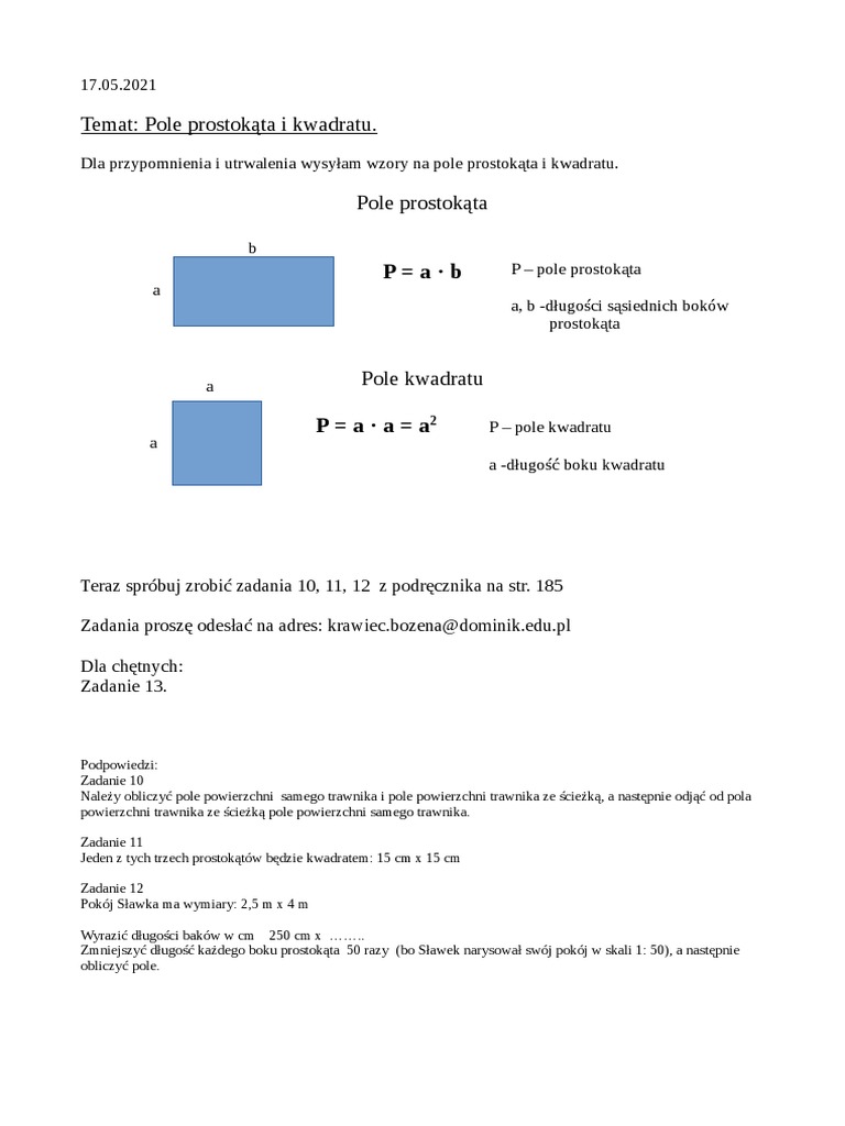 Temat: Pole Prostokąta I Kwadratu | PDF