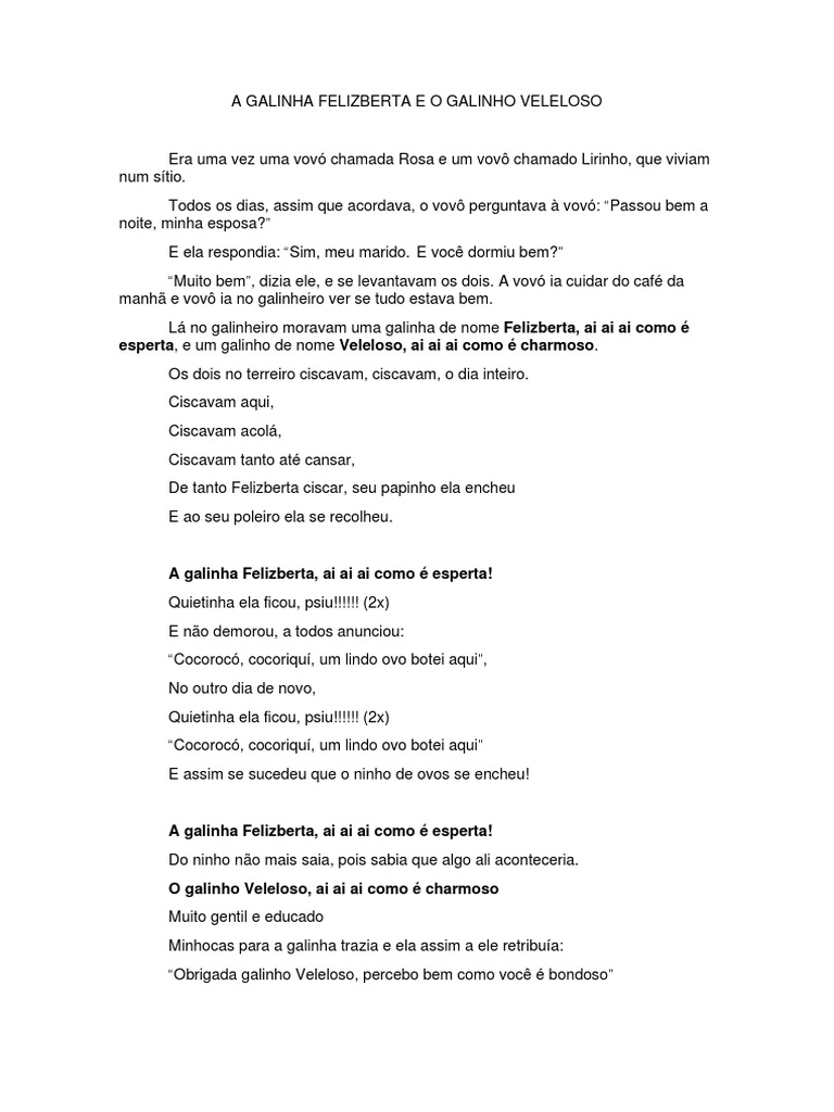 A Galinha Felizberta e o Galinho Veleloso | PDF | Avicultura