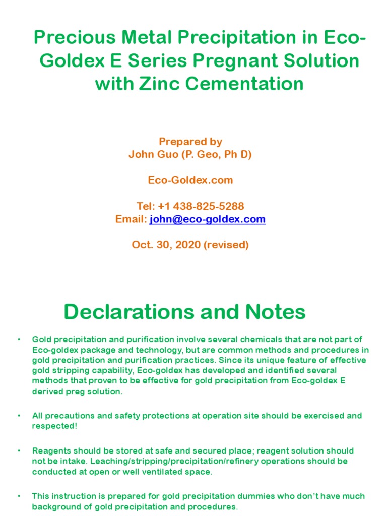 2 Eco Goldex E Series Gold Precipitation With Zinc Strips | PDF ...