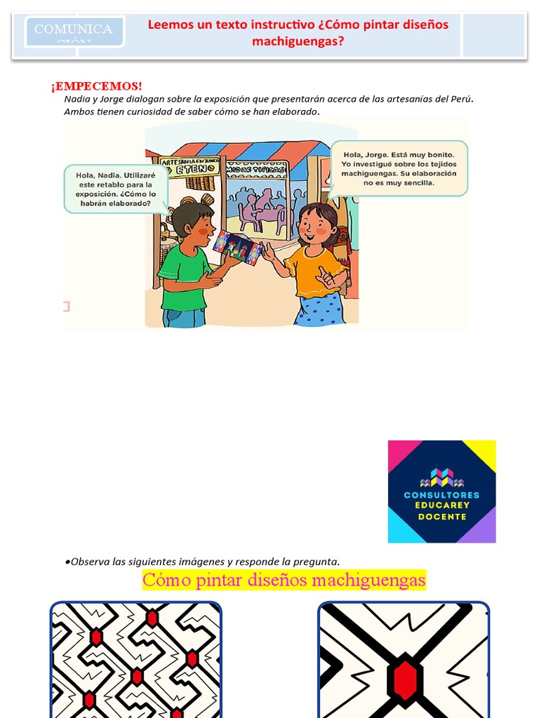 D1 A1 FICHA COM. Leemos un texto instructivo ¿Cómo pintar diseños machiguengas | PDF | Cognición ...