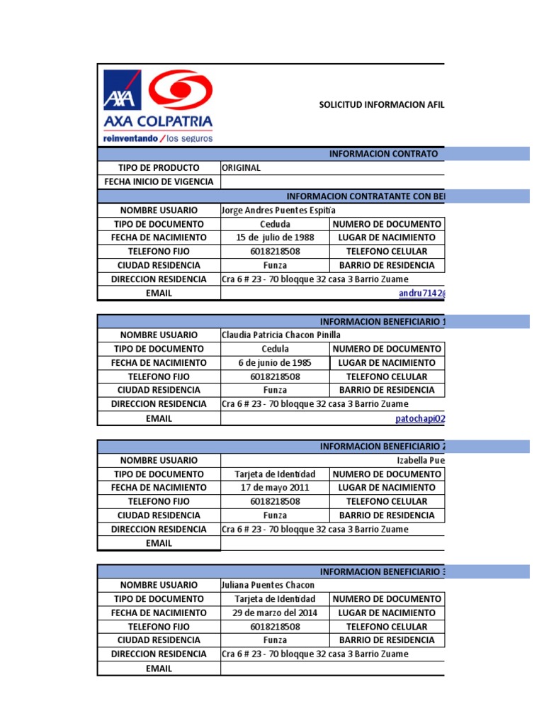 Formato Afiliacion Axa Colpatria MPP | PDF | Autenticación | Control de ...