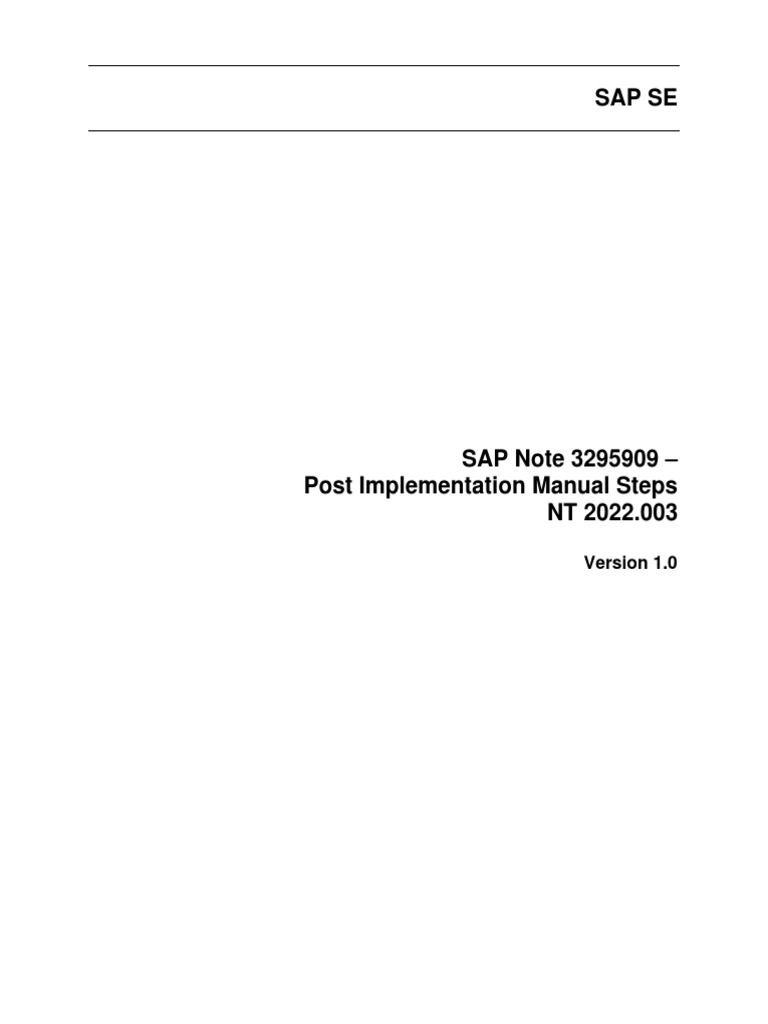 Post-Implementation Steps For SAP Note 3295909 | PDF | Computer Engineering | Computer Architecture