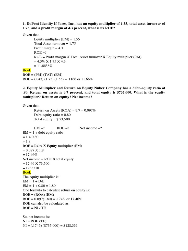 CF Math | PDF | Return On Equity | Equity (Finance)