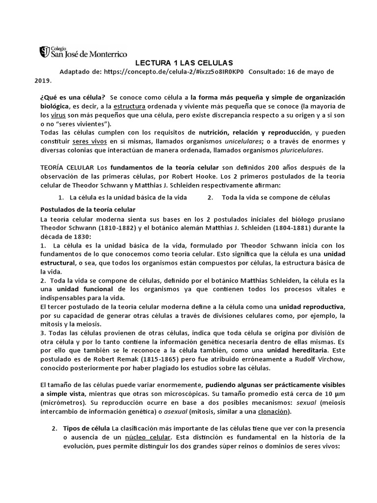 Lectura La Celula | PDF | Biología Celular) | Organismos