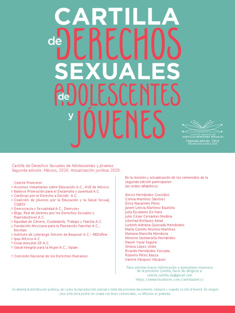 Cartilla De Los Derechos Sexuales De Adolescentes Y Jovenes 2020 Pdf