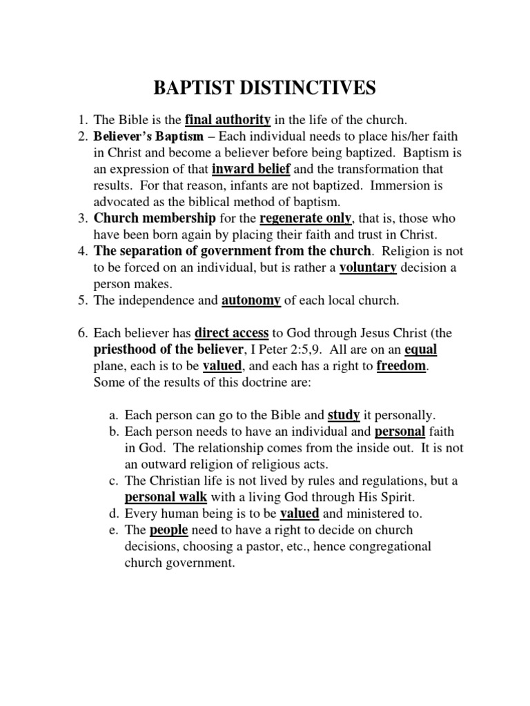 Baptist Distinctives | PDF