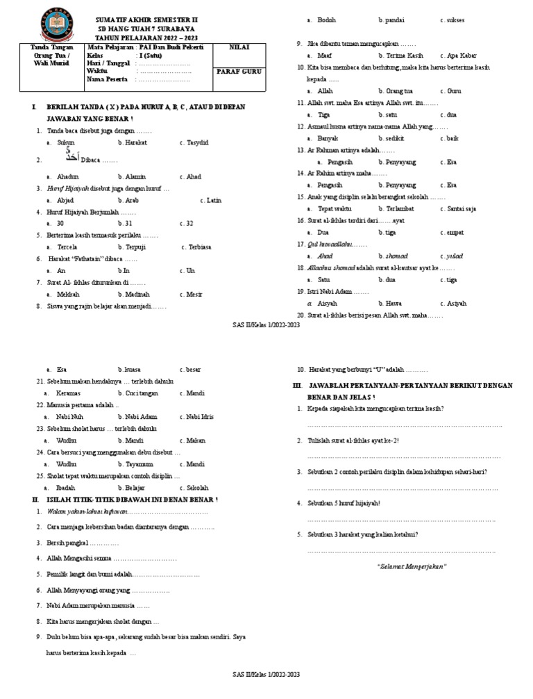 SAS Kelas 1 SMT II 2023 | PDF