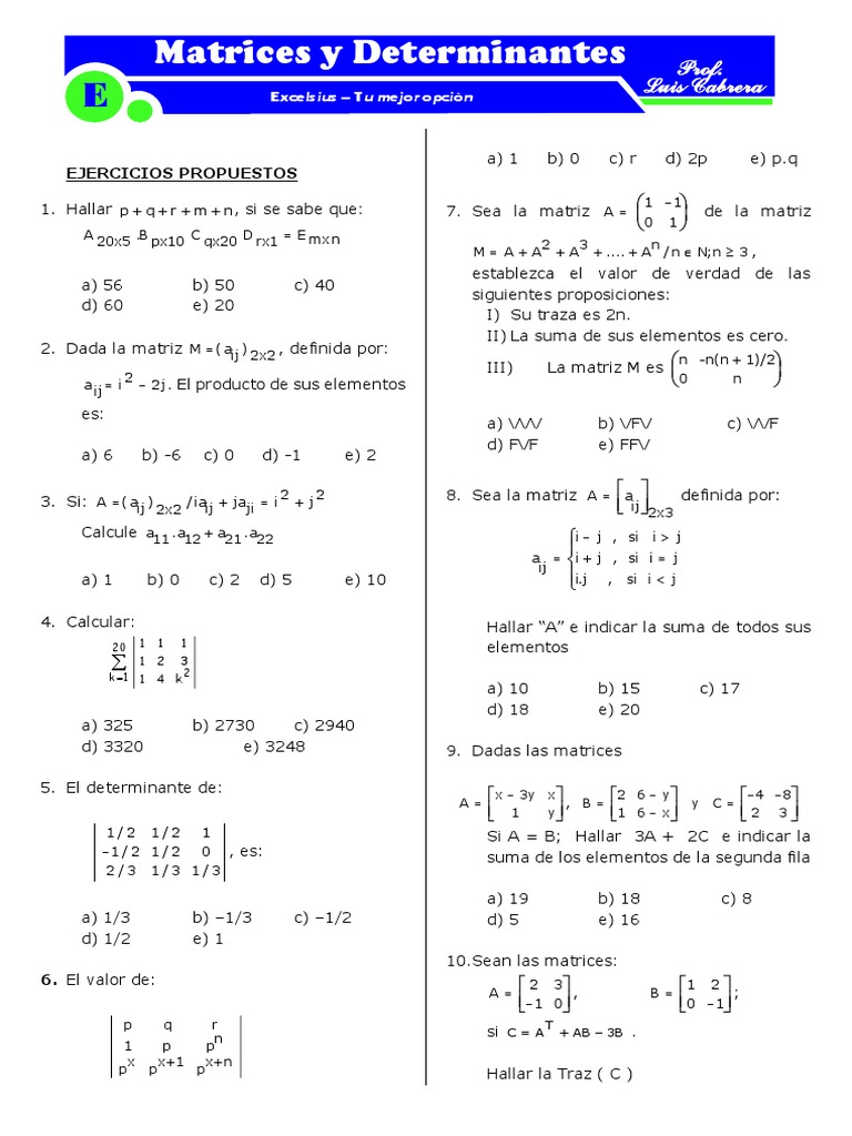 Matrices y Determinantes Folleto | PDF | Matriz (Matemáticas ...