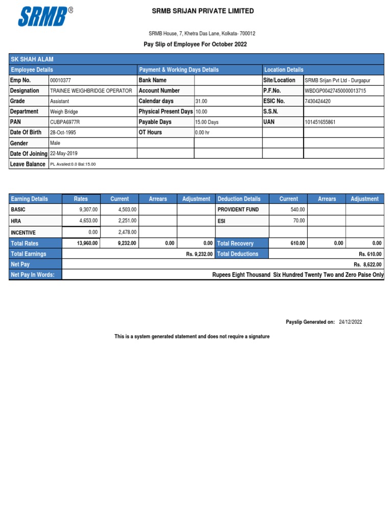 Generalized PaySlip For Employee | PDF | Paycheck | Financial Services