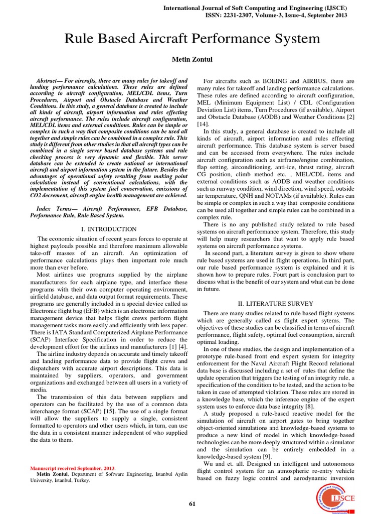 Rule Based Aircraft Performance System: Metin Zontul | PDF | Aircraft ...