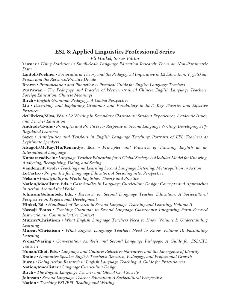 ESL & Applied Linguistics Professional Series: Eli Hinkel, Series Editor | Download Free PDF ...