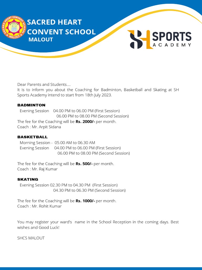 Registration For SH Sports Academy | PDF