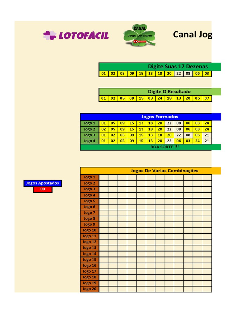 17 Dez 4 Jogos Lotofacil - Jogo Da Sorte - Grátis | PDF