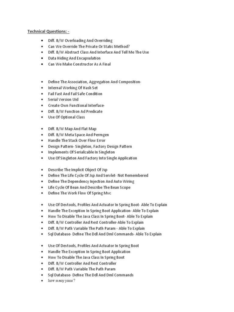Java Questions | PDF | Spring Framework | Method (Computer Programming) Java Questions | PDF | Spring Framework | Method (Computer Programming)