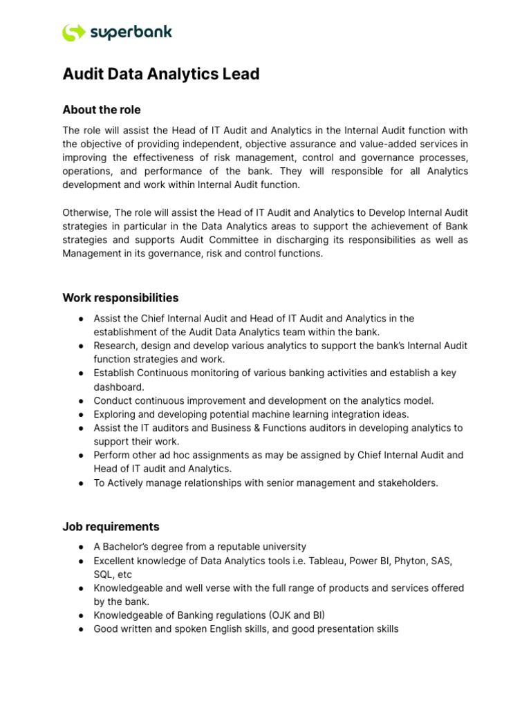 (JD) Audit Data Analytics Lead | PDF