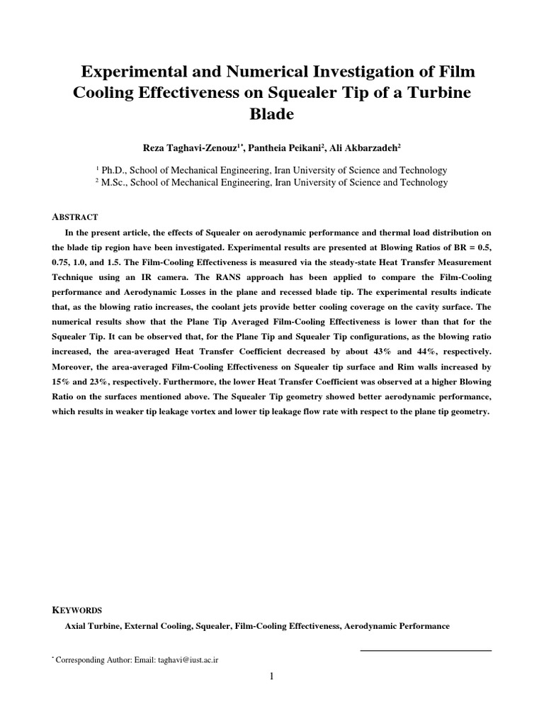 Experimental and Numerical Investigation of Film Cooling Effectiveness ...