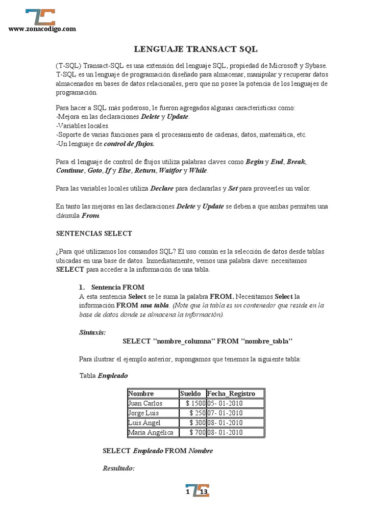 Sql1 Pdf Sql Programación De Computadoras 2306