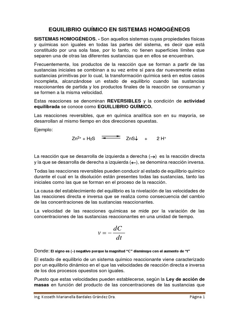 Equilibrio Químico Homogéneo, Equilibrio Iónico, Grado de Disociación y ...