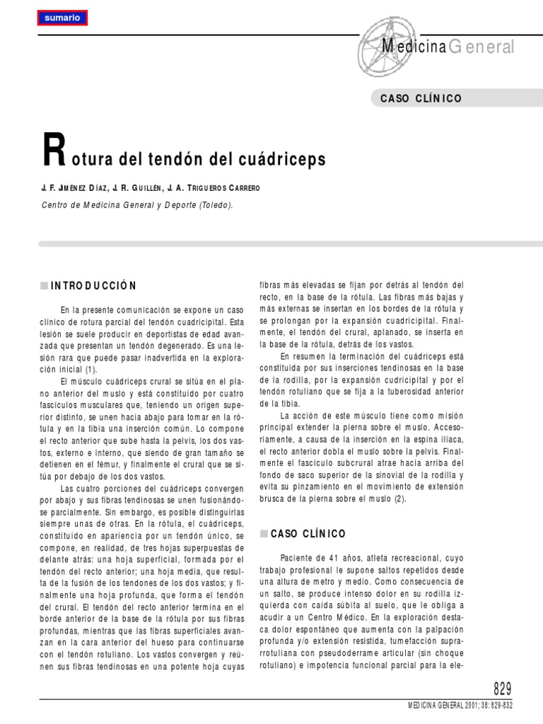 Otura Del Tendón Del Cuádriceps: Eneral | PDF | Rodilla | Sistema musculoesquelético