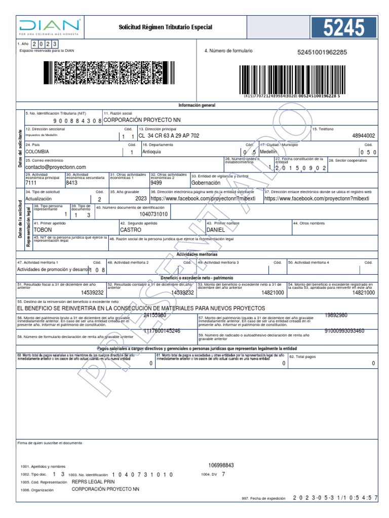 Formato 5245 Presentado | PDF
