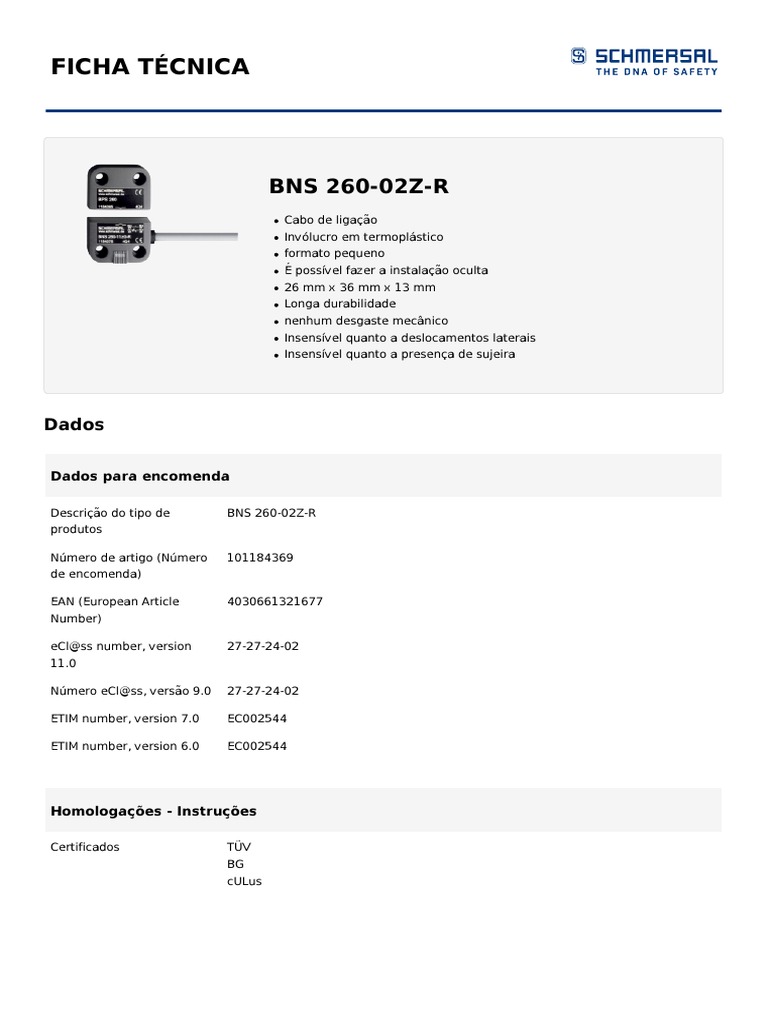 Ficha Técnica: BNS 260-02Z-R | PDF | Ciência de Materiais | Eletricidade