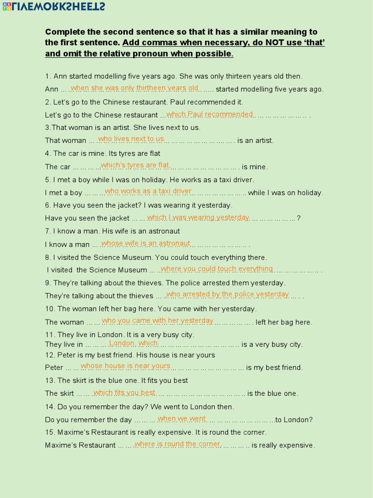 relative clauses-exercises (1) | PDF | Linguistics | Grammar