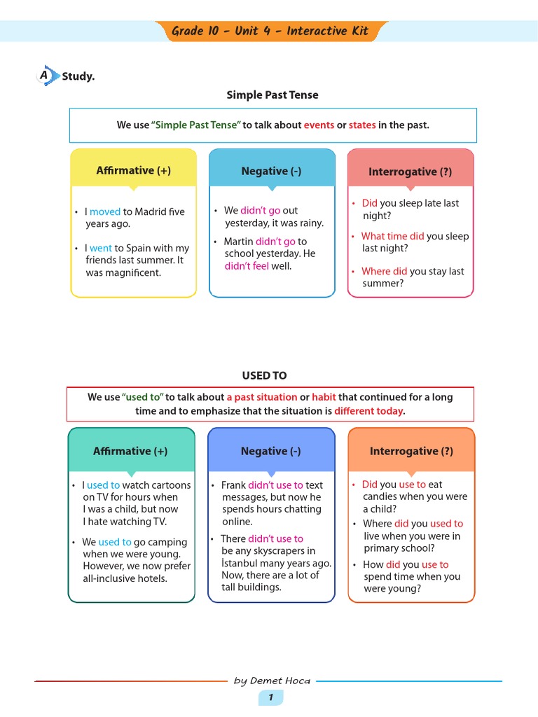 Study. Simple Past Tense: Grade 10 - Unit 4 - Interactive Kit | PDF