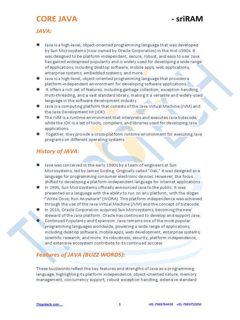 Thopstech Java Notes | PDF | Java Virtual Machine | Java (Programming ...