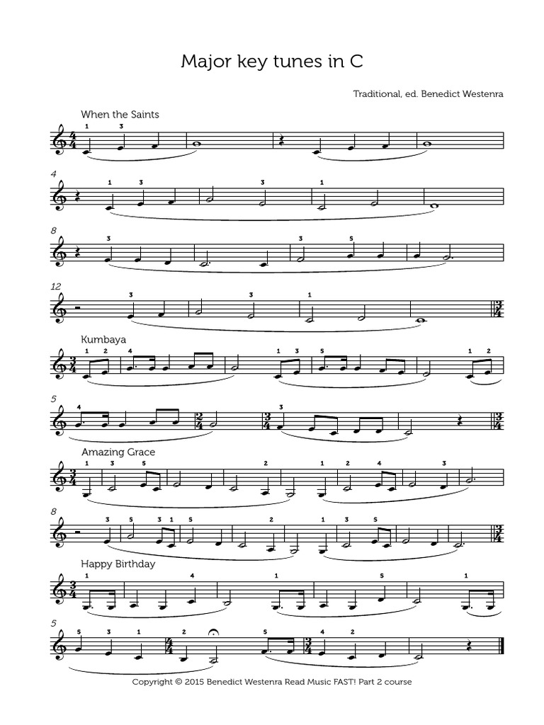 Major Key Tunes in C | PDF